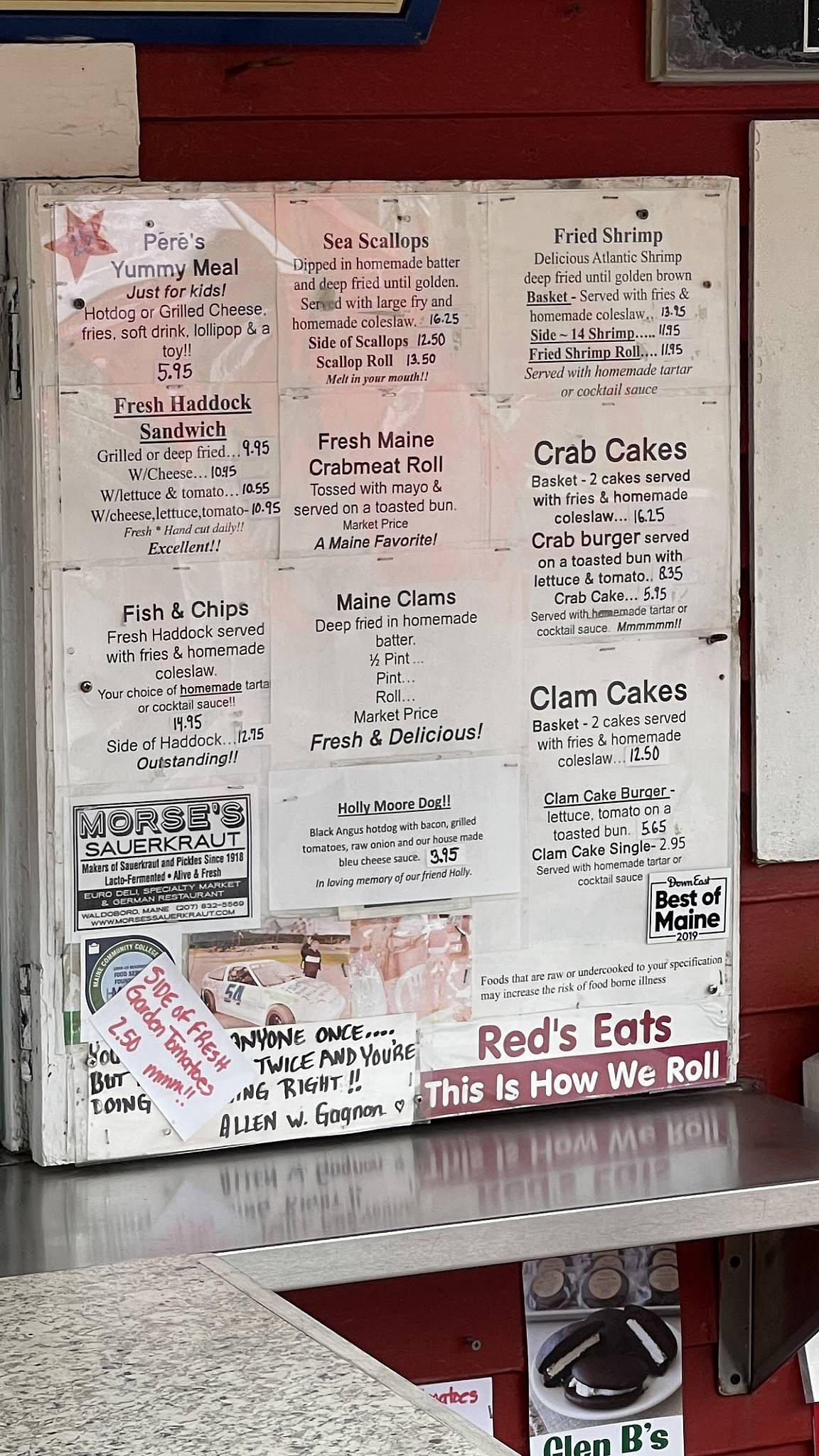 Menu at Red's Eats restaurant, Wiscasset