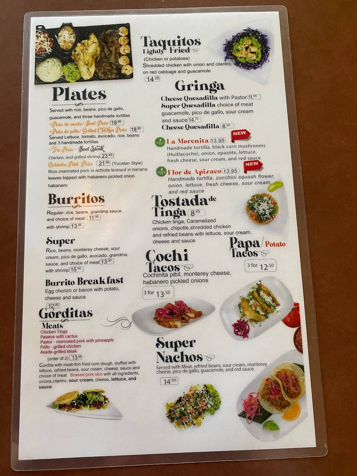 Menu at La Cocina de la Abuela restaurant, Redwood City