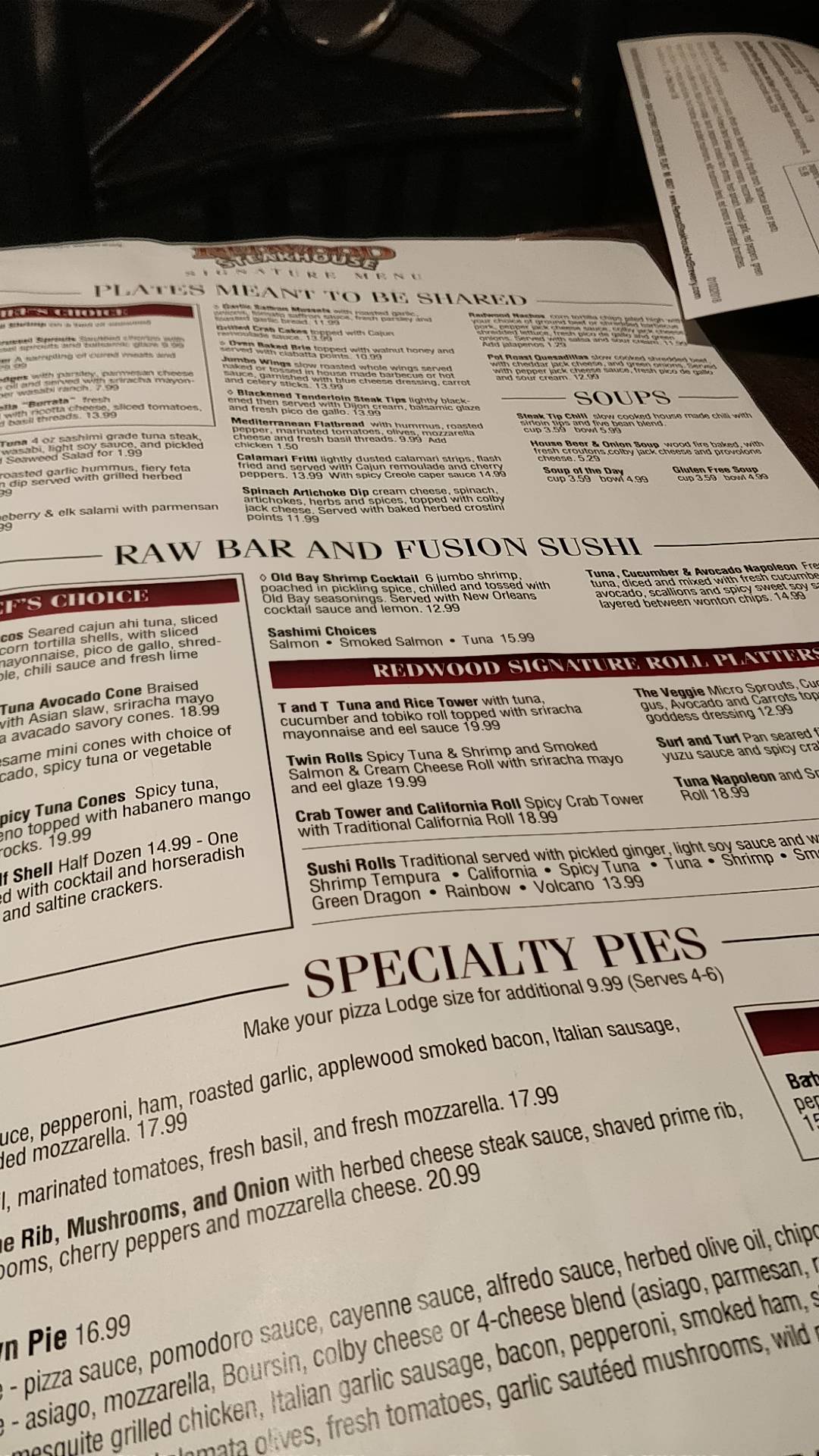 Menu at Redwood Steakhouse and Brewery, Flint