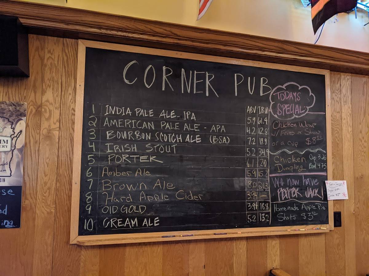Menu at Corner Pub Brewery, Reedsburg