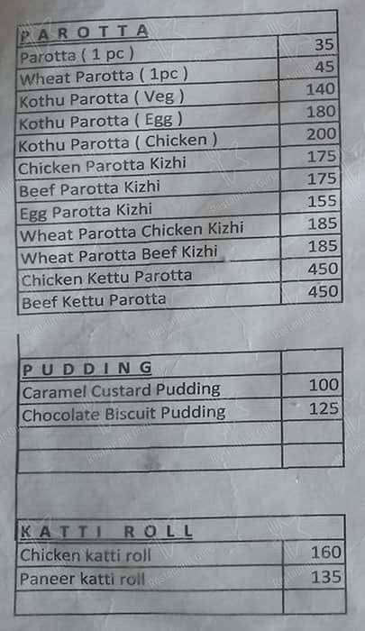 Menu at Reena Paul's Kitchen, Chennai