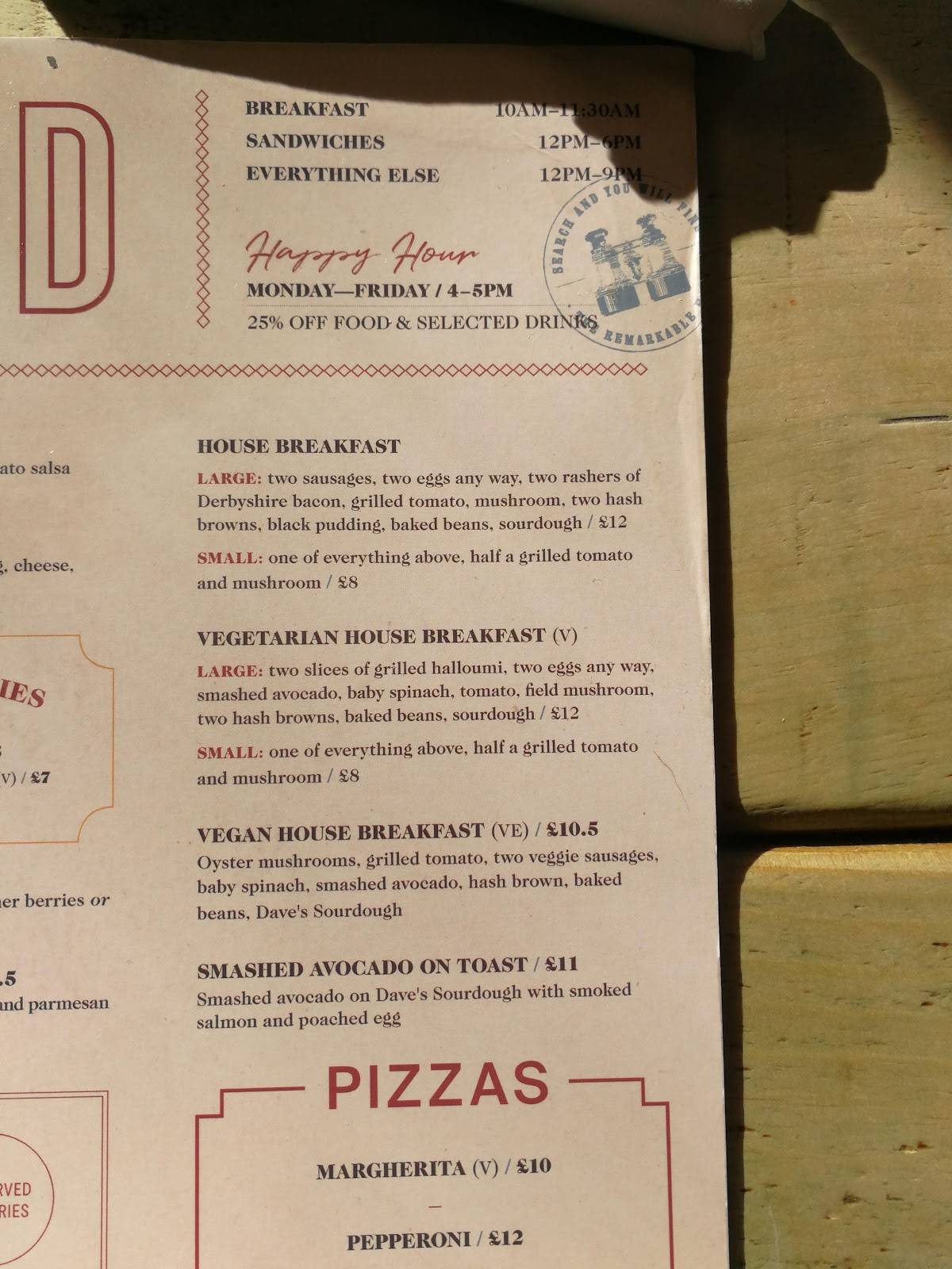 Menu at Remarkable Hare pub & bar, Matlock