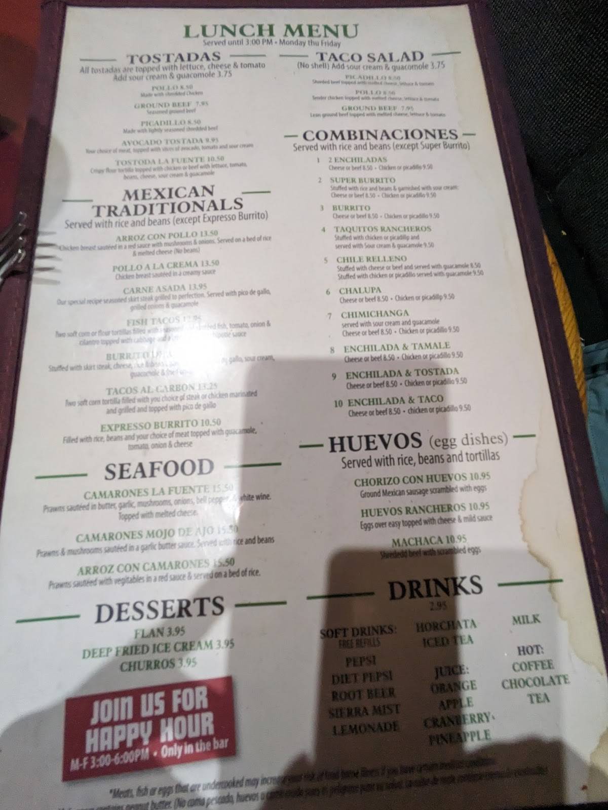 Menu at La Fuente restaurant, Renton, SE Petrovitsky Rd