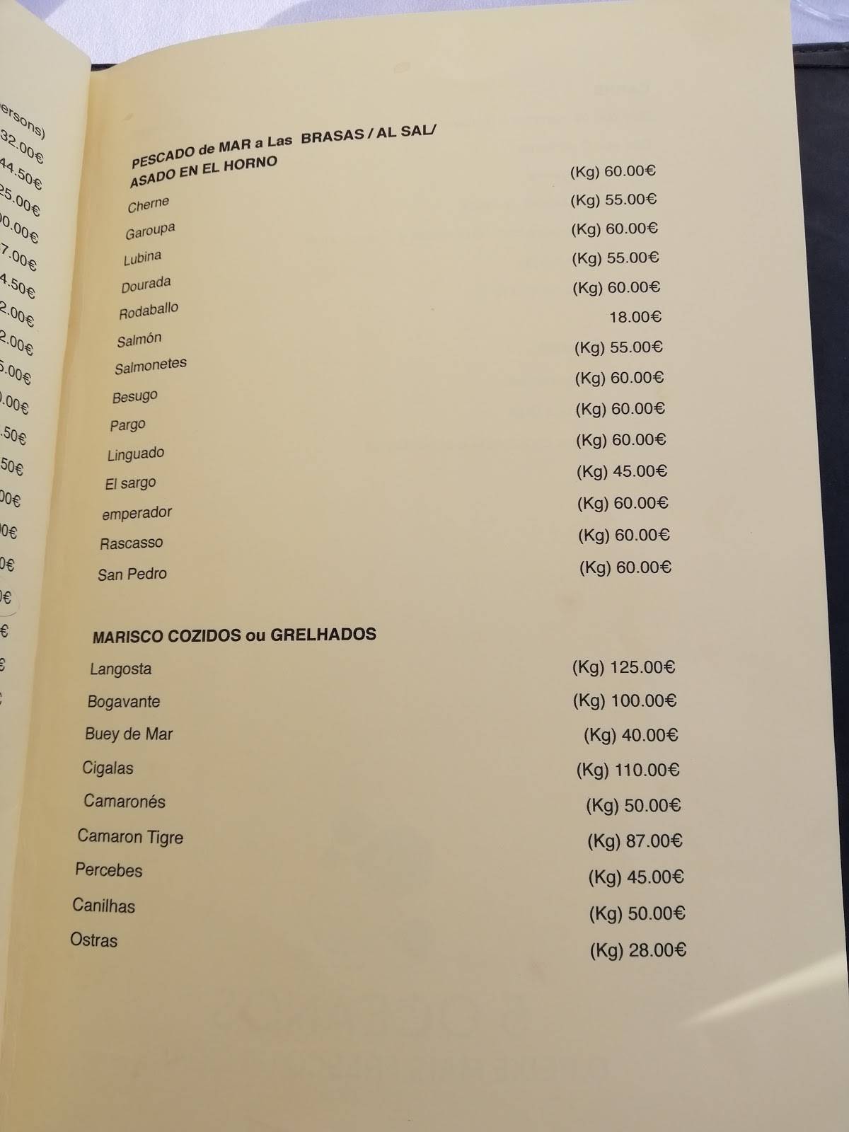 Menu at 5 Oceanos restaurant, Matosinhos