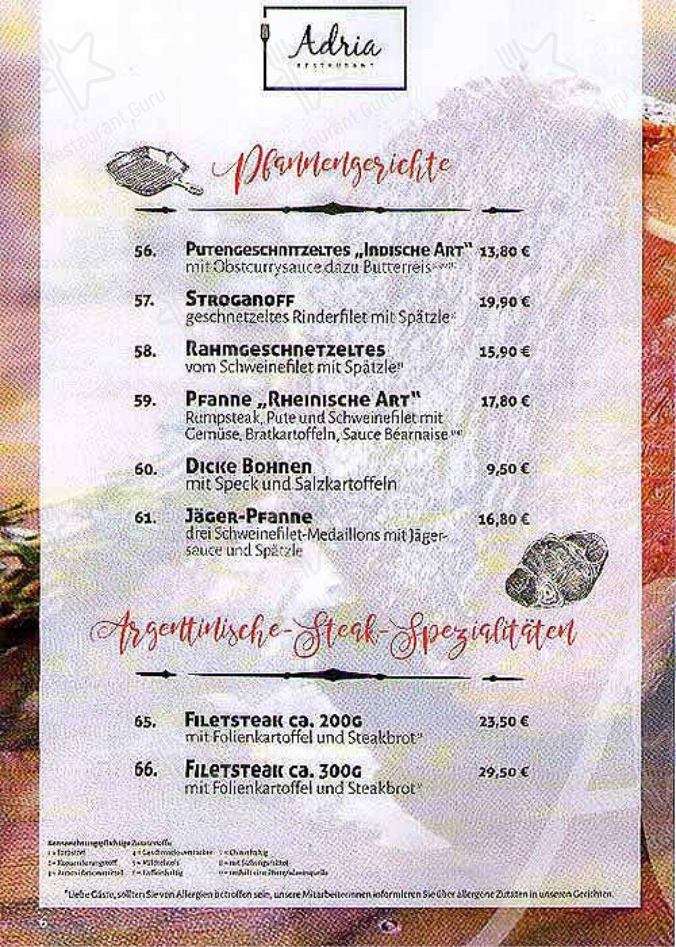 Speisekarte von Restaurant Adria, Schortens