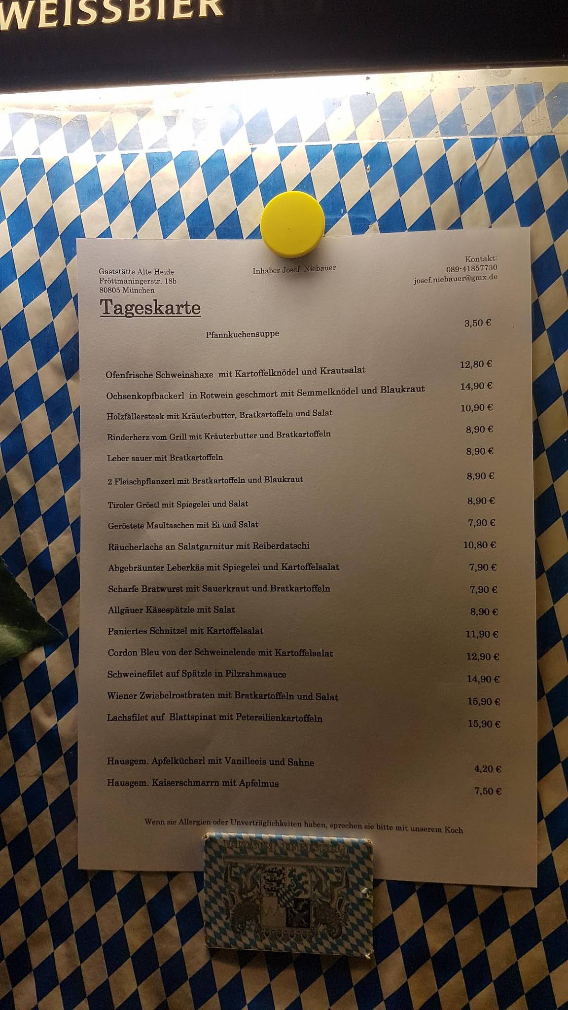 Speisekarte von Restaurant Alte Heide, München