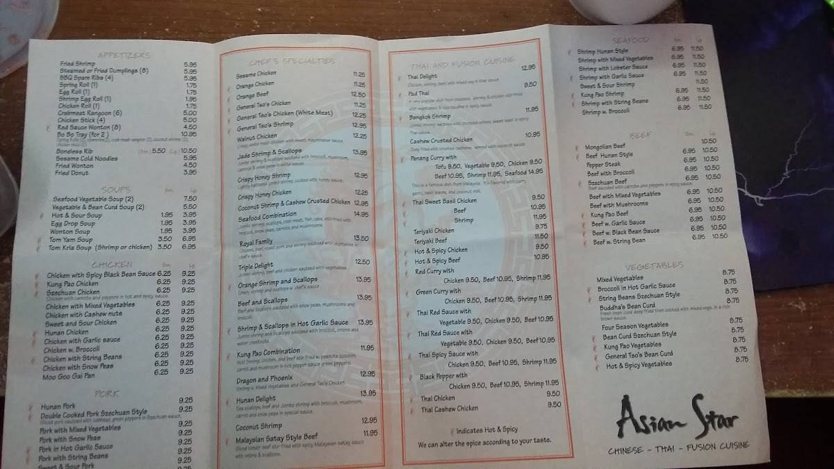 Menu at Asian Star of Youngwood restaurant, Youngwood