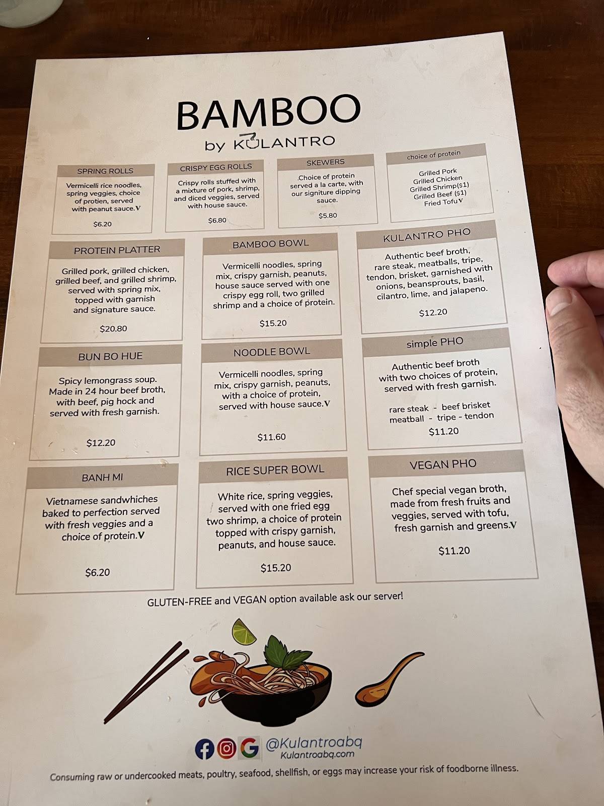 Menu at Bamboo by Kulantro restaurant, Albuquerque