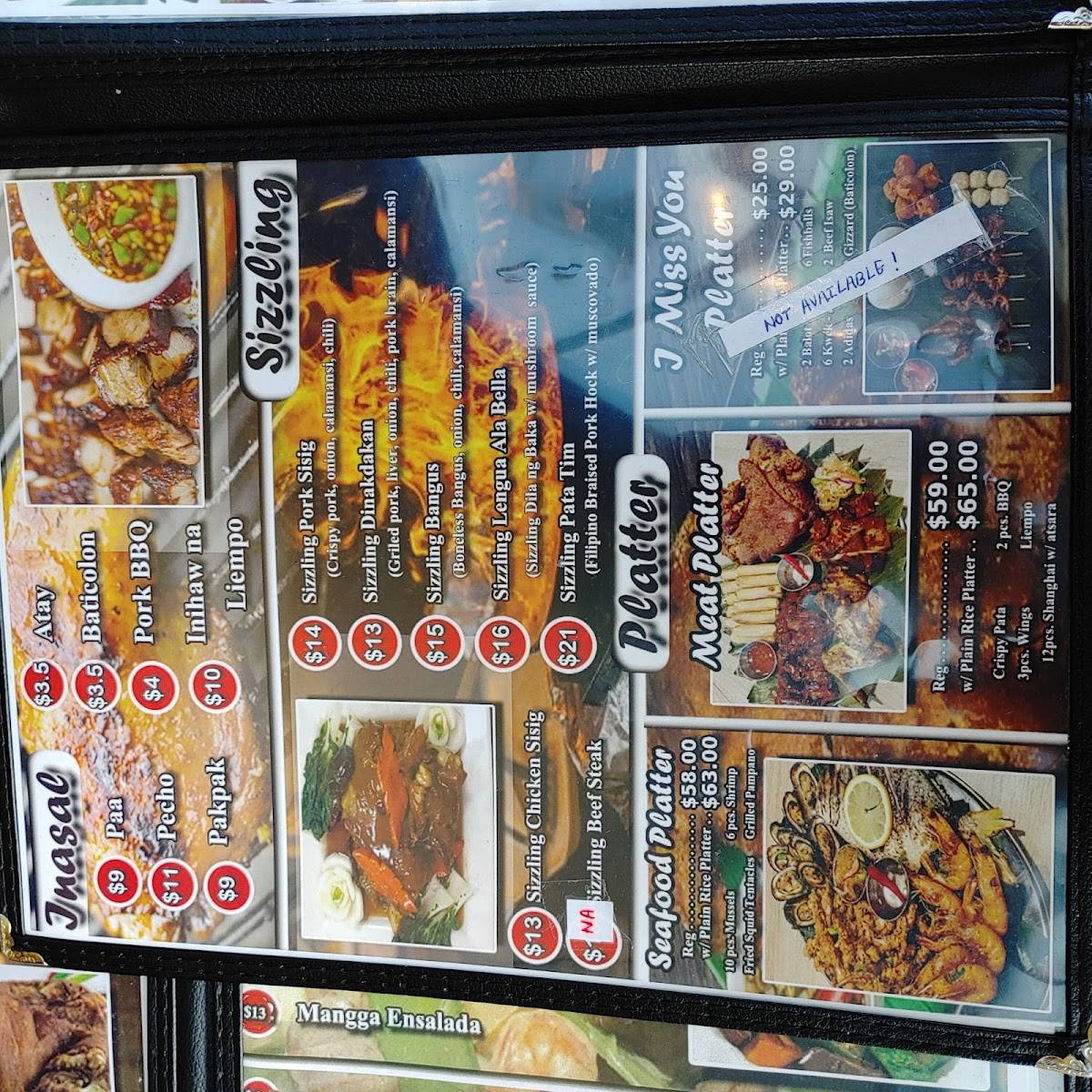Menu at Bella's Inasal restaurant, Mississauga