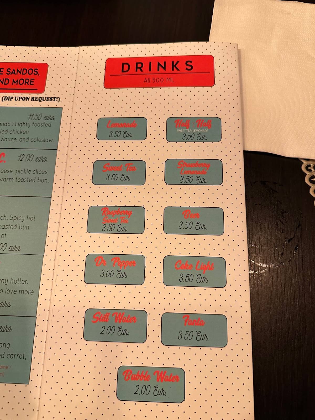 Menu at Benji's Birdhouse restaurant, Ramstein-Miesenbach