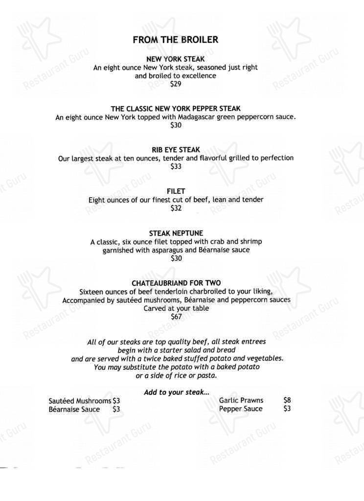 Menu at Barbecue Steak Pit, Bragg Creek