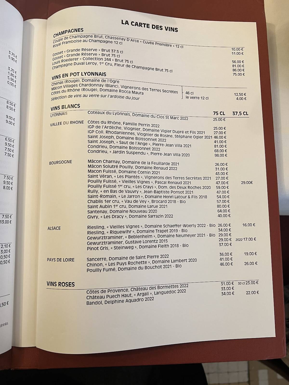 Menu au Brasserie Georges restaurant, Lyon