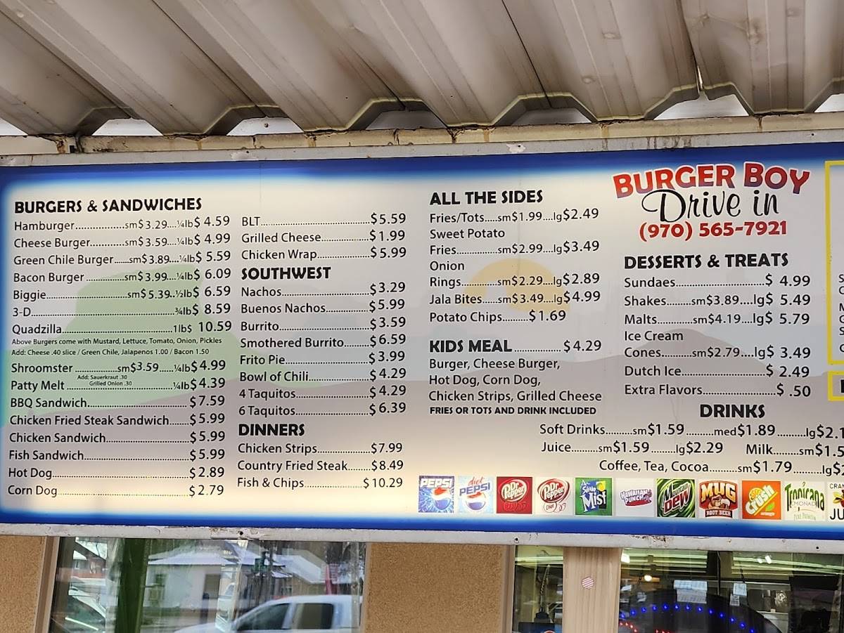 Menu at Burger Boy Drive In restaurant, Cortez