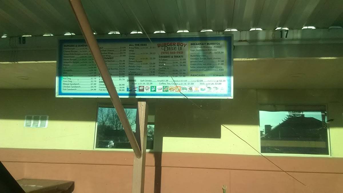 Menu at Burger Boy Drive In restaurant, Cortez
