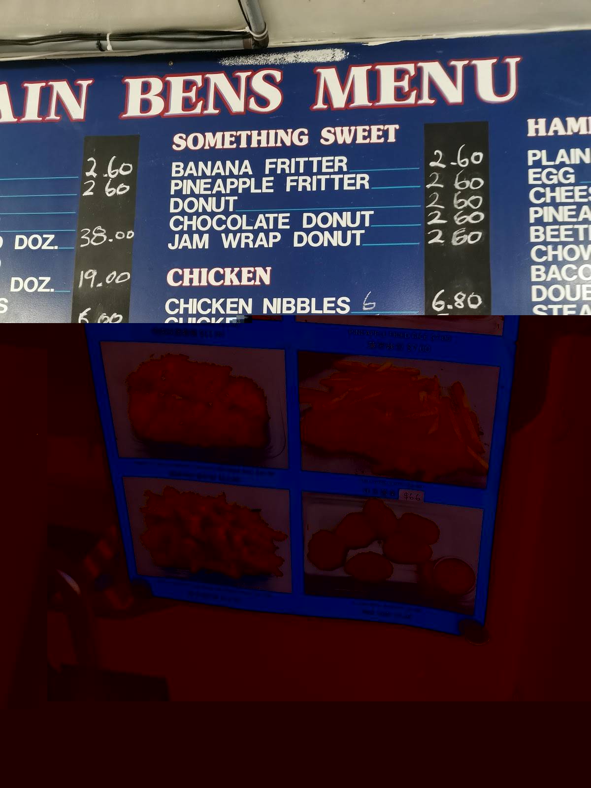 Menu at Captain Ben's restaurant, Christchurch