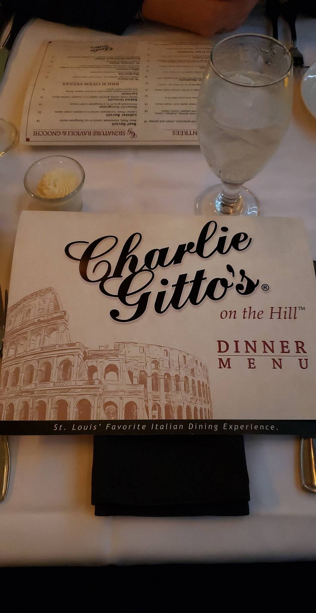Menu at Charlie Gitto's On the Hill restaurant, St. Louis, Shaw Ave