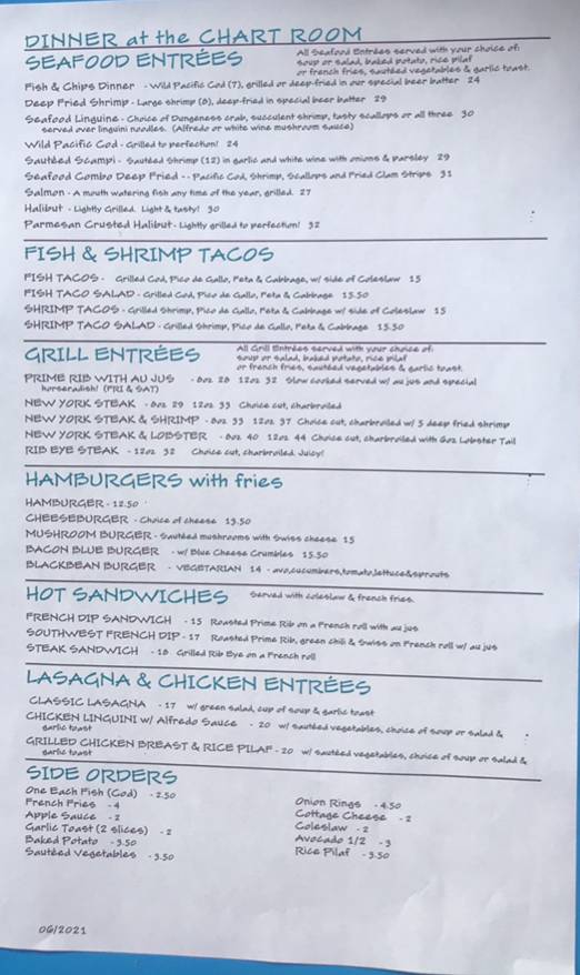 Menu at Chart Room Restaurant, Crescent City