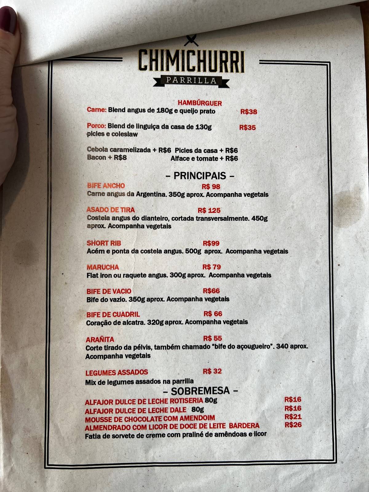 Menu em Chimichurri Parrilla restaurante, São Paulo
