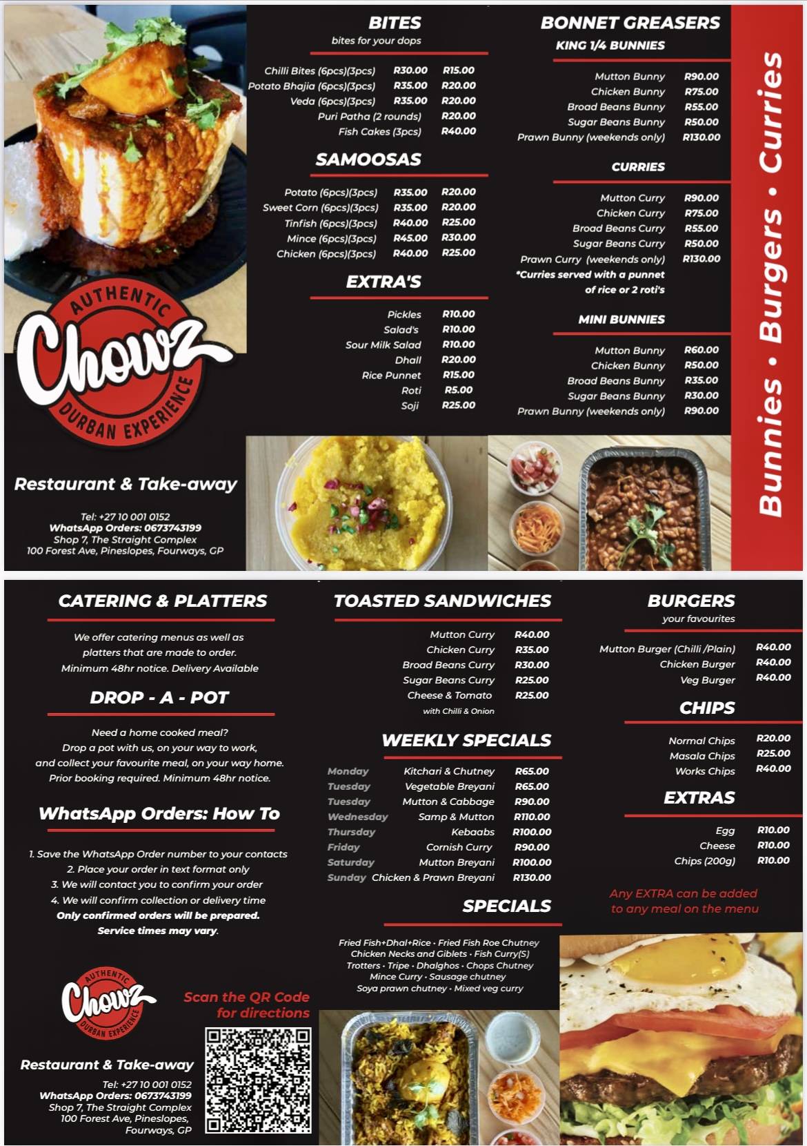 Menu at Chowz Authentic Durban Experience restaurant, Randburg