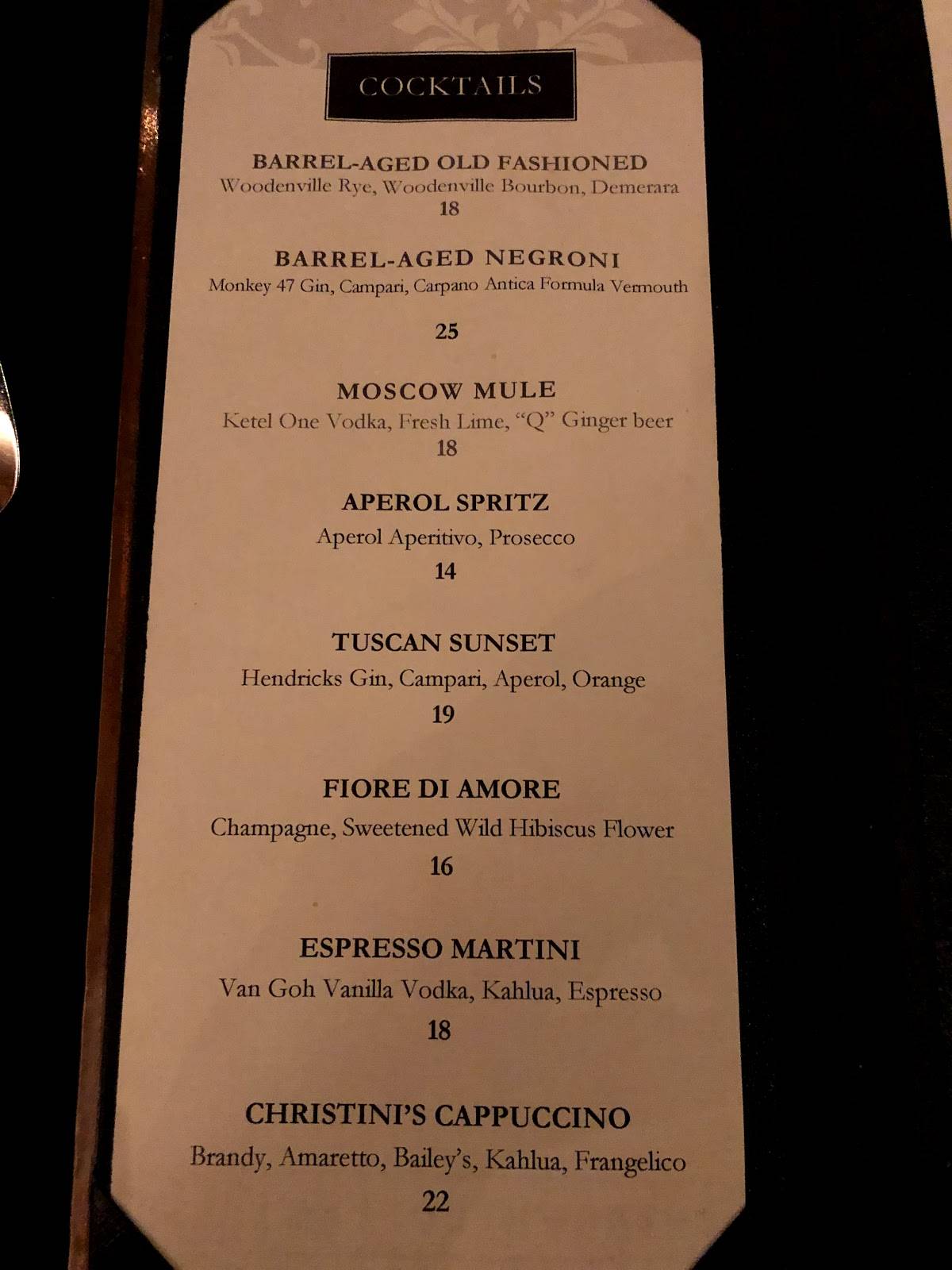 Menu at Christinis Ristorante Italiano restaurant, Orlando, Dr Phillips ...