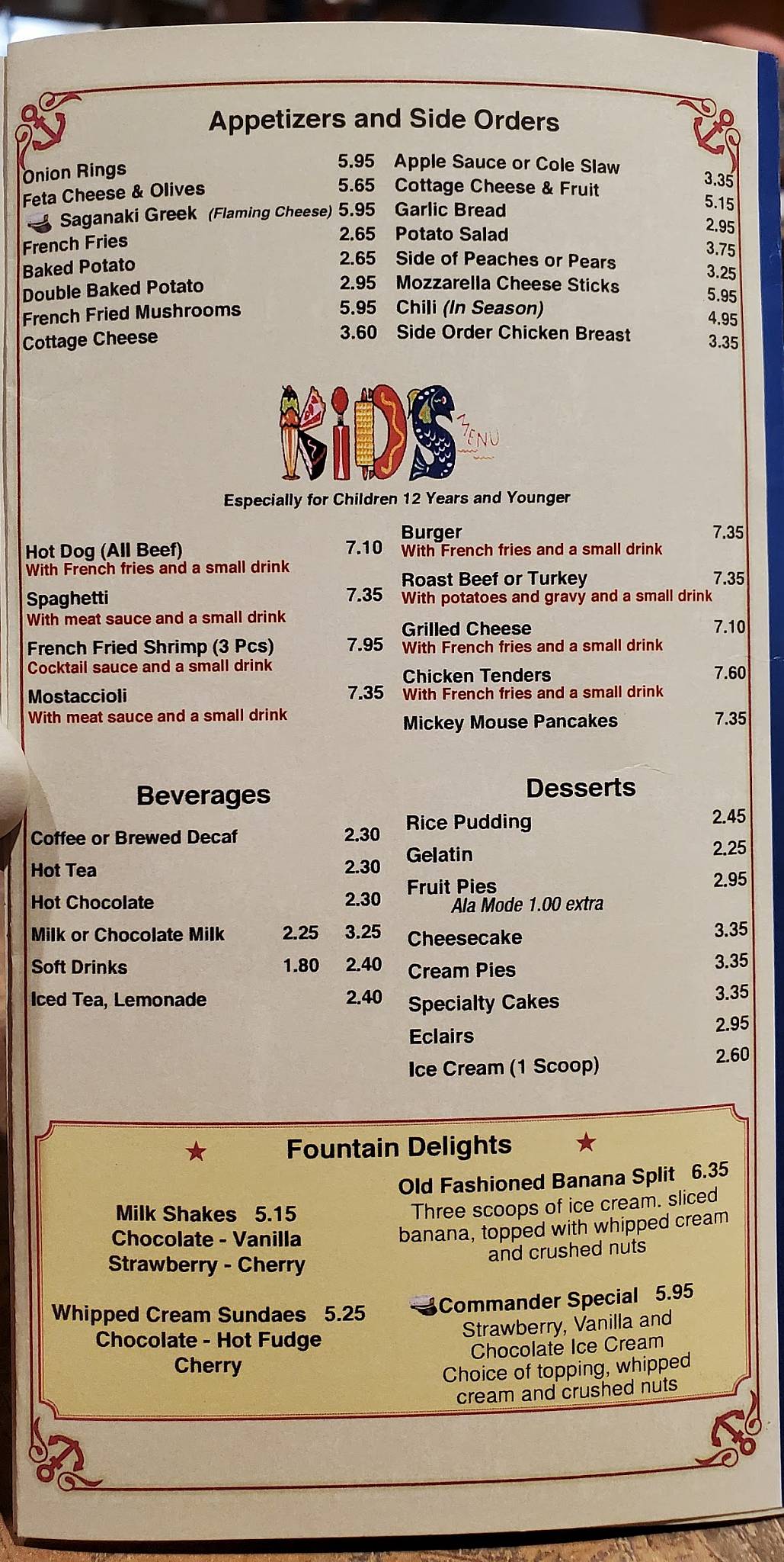 Menu at Commander Restaurant, Munster