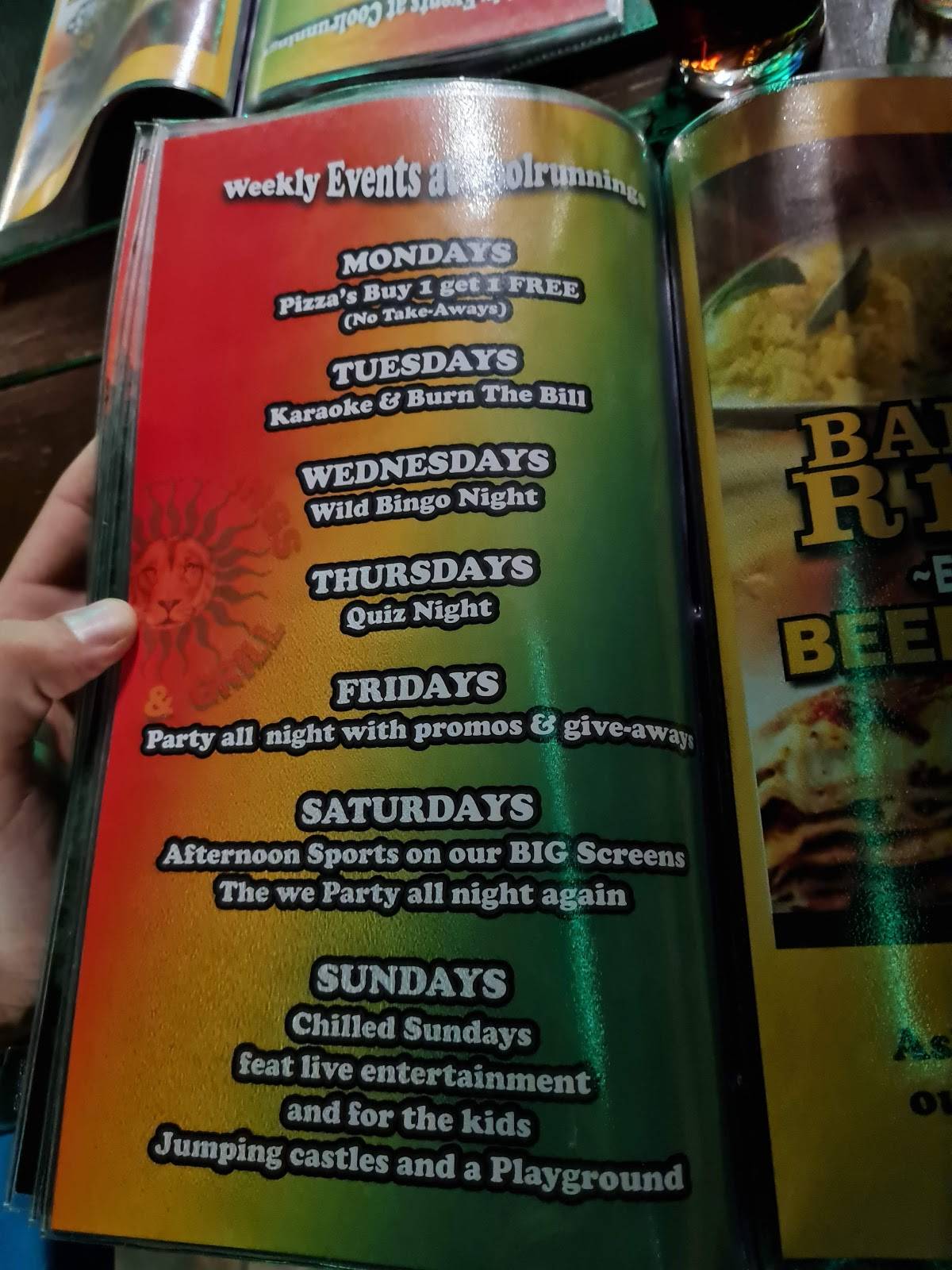 Menu at Cool Runnings (High Road) restaurant, Benoni, 49 High Rd