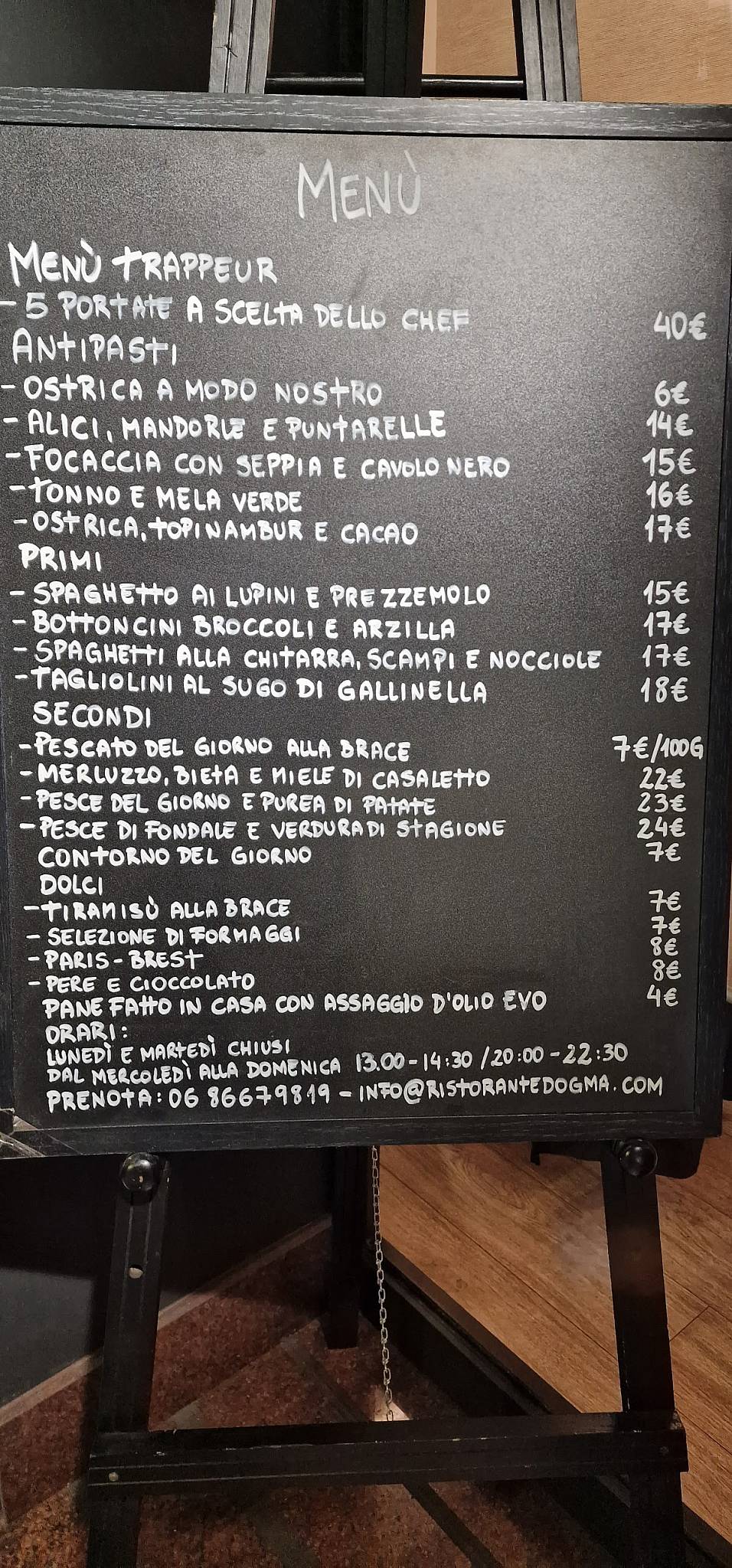 Menu at DOGMA Ristorante, Rome