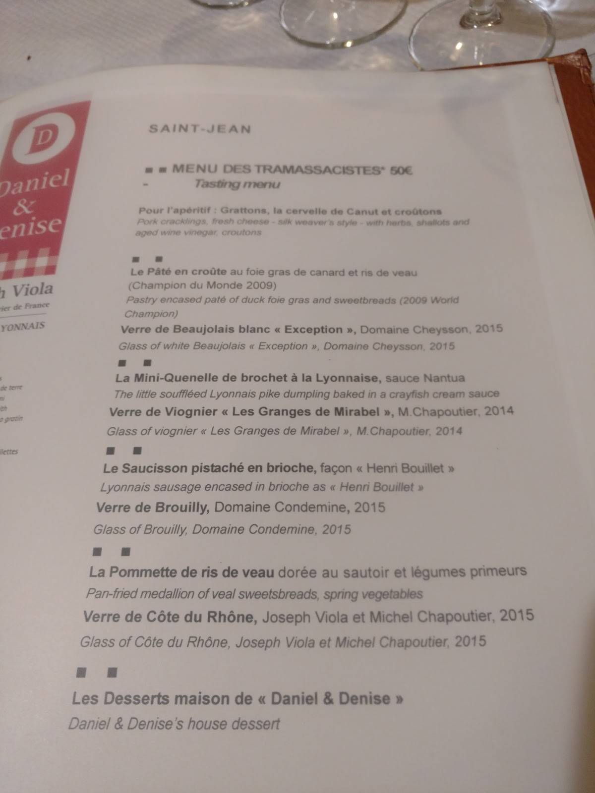 Menu au Daniel et Denise Croix Rousse - Bouchon Lyonnais restaurant, Lyon