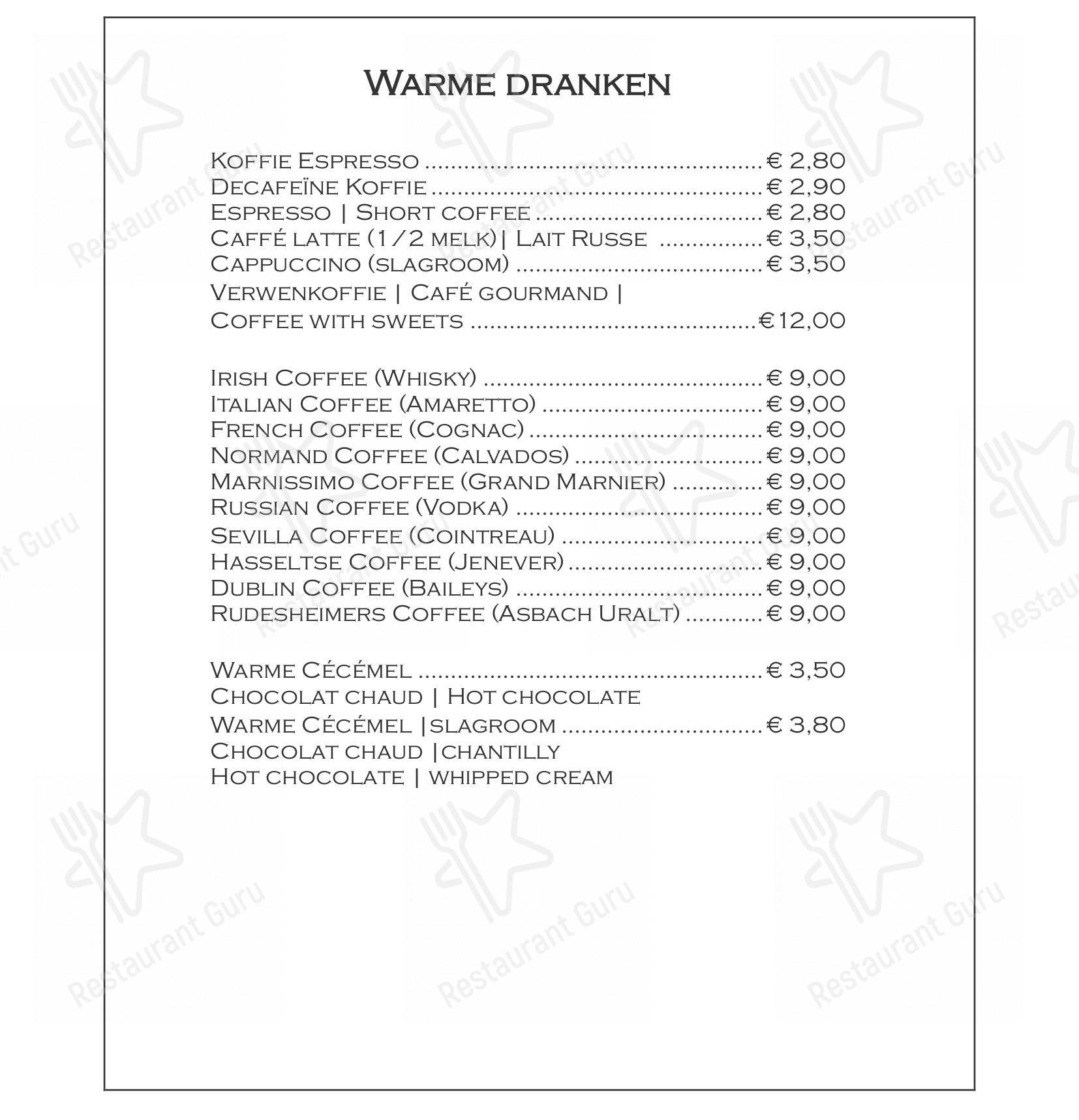 Menu at Den anker, Ypres