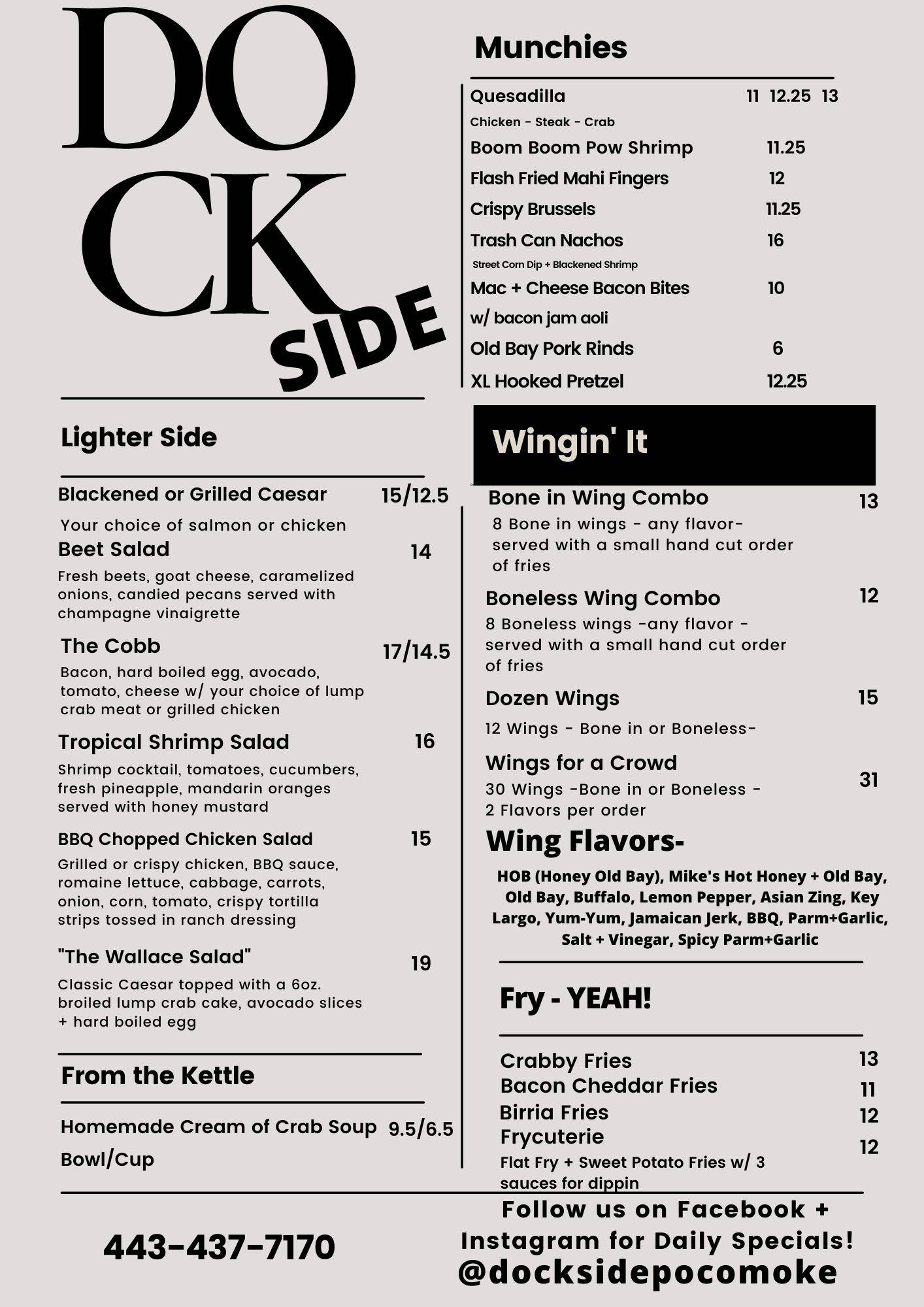 Menu at Dockside restaurant, Pocomoke City