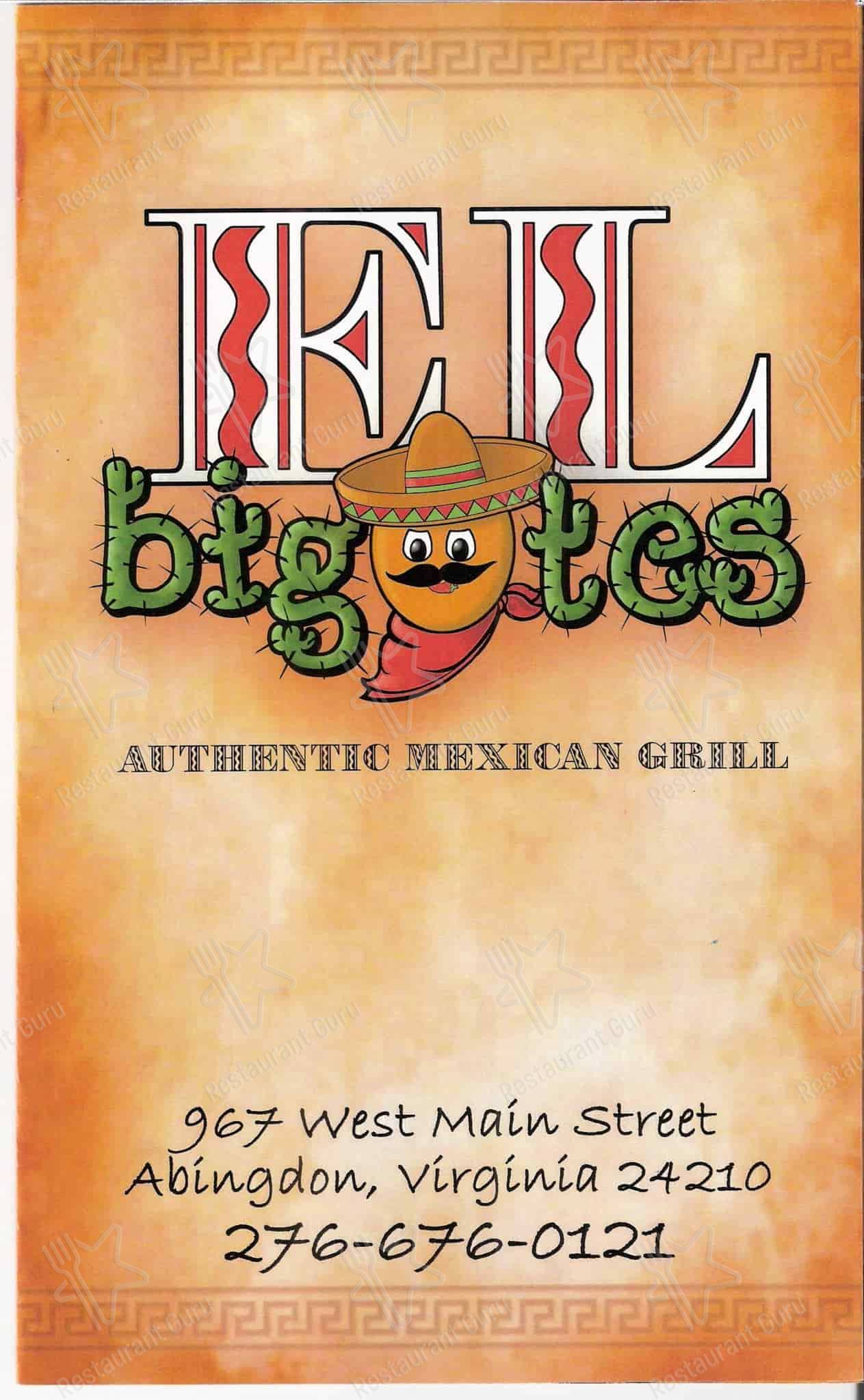 Menu at El Bigotes Mexican Grill restaurant, Abingdon