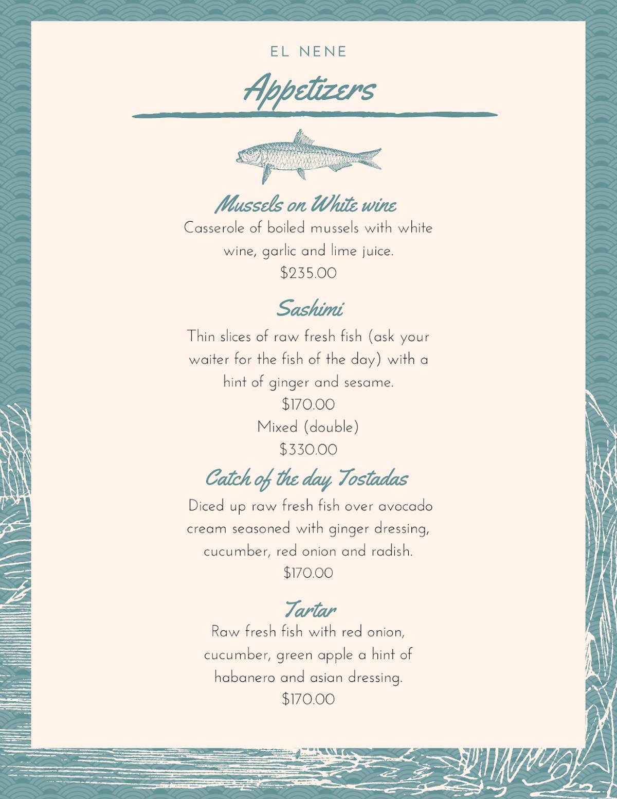 Menu at Restaurant El Nene, Puerto Escondido