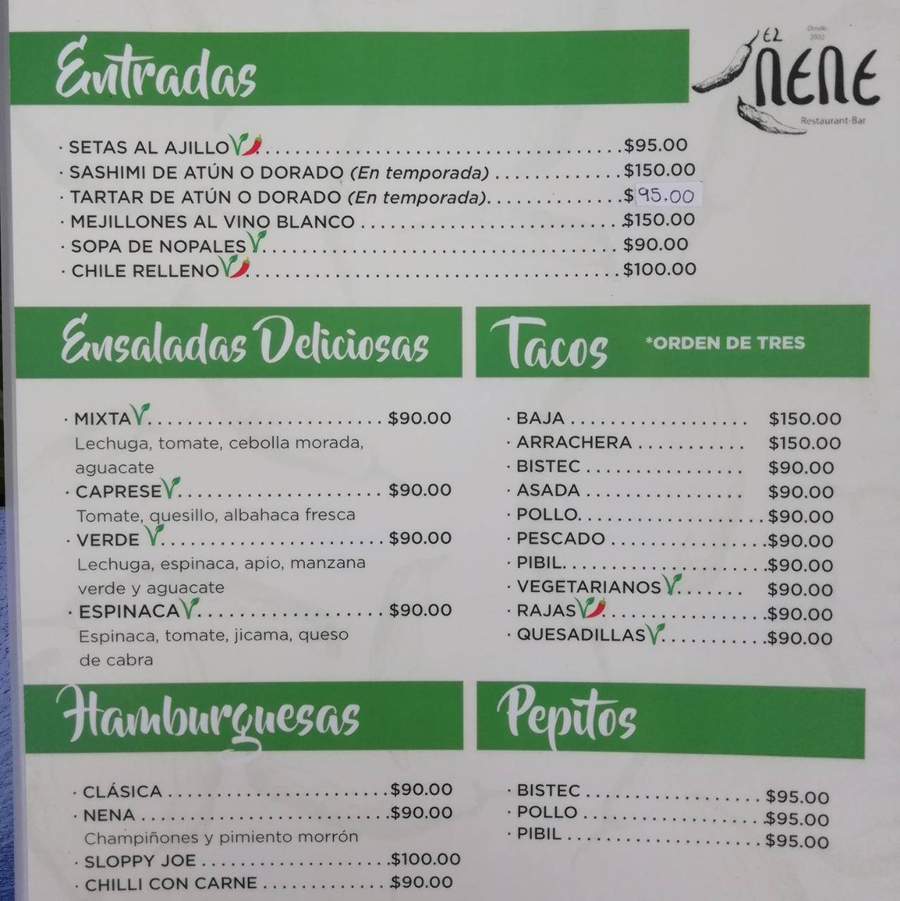 Menu at Restaurant El Nene, Puerto Escondido