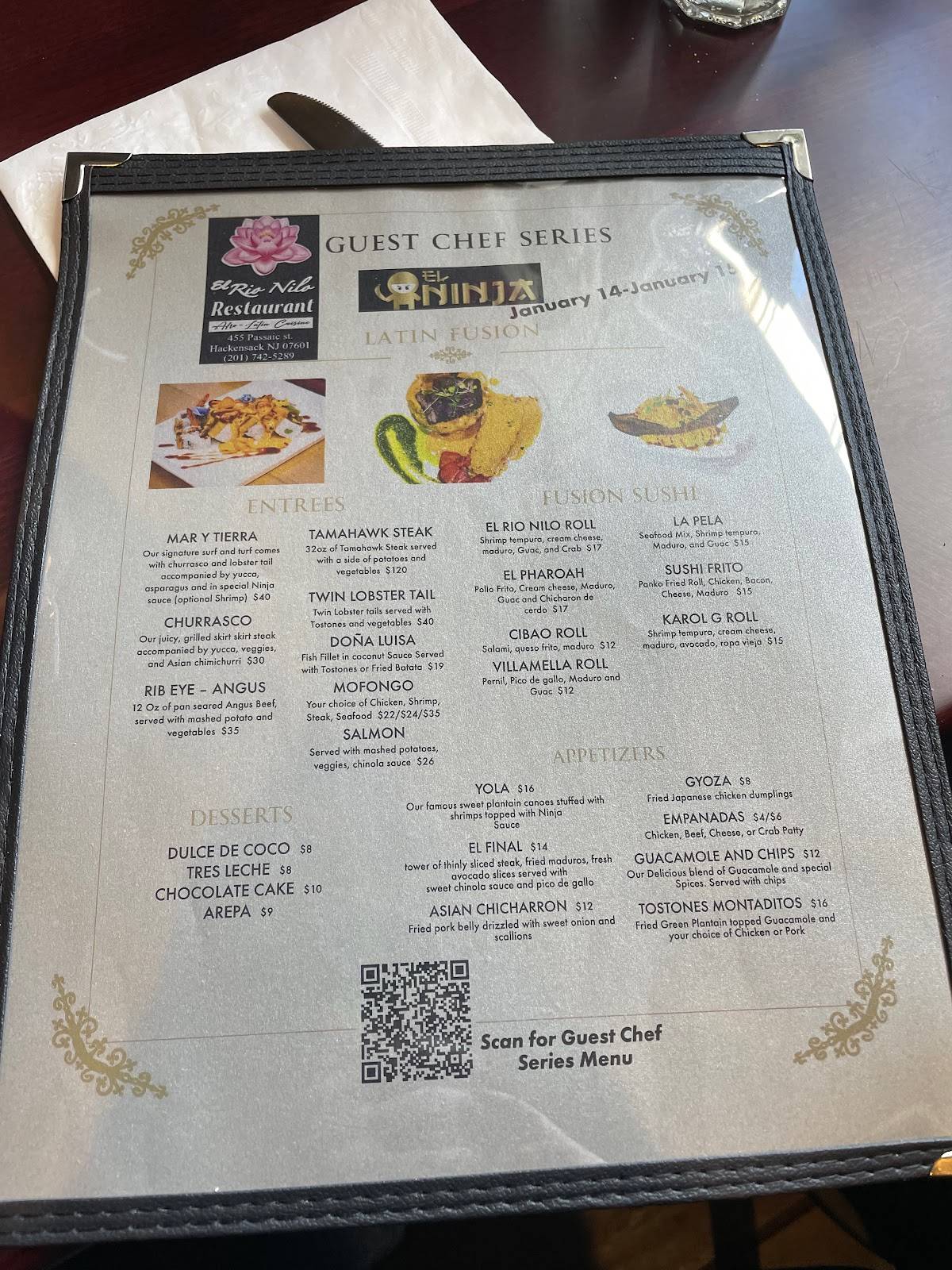 Menu at El Rio Nilo Restaurant, Hackensack