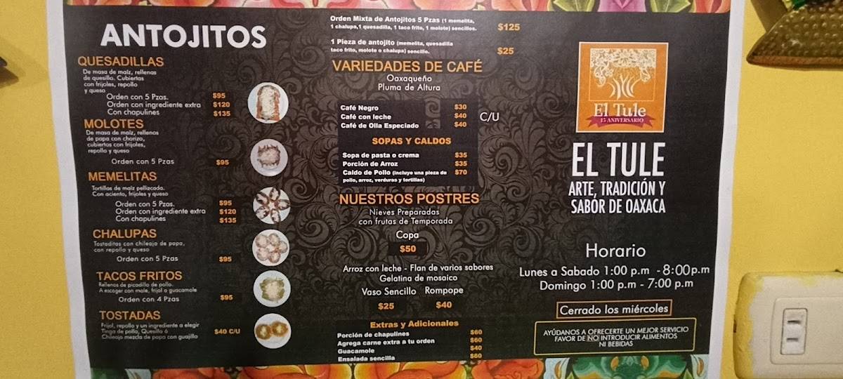 Carta del restaurante El tule, San Nicolás del los Garza
