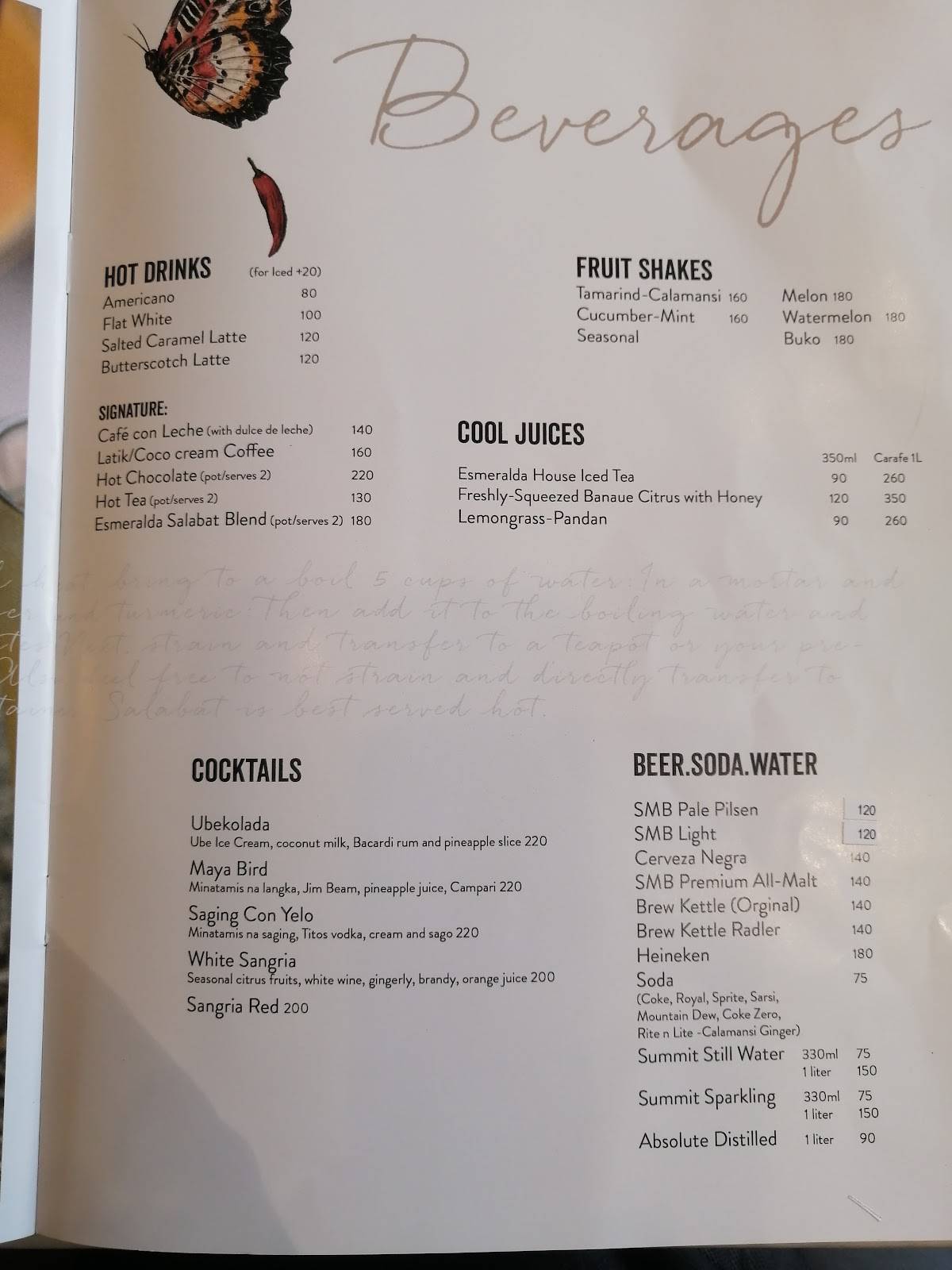 Menu at Esmeralda Kitchen restaurant, Quezon City