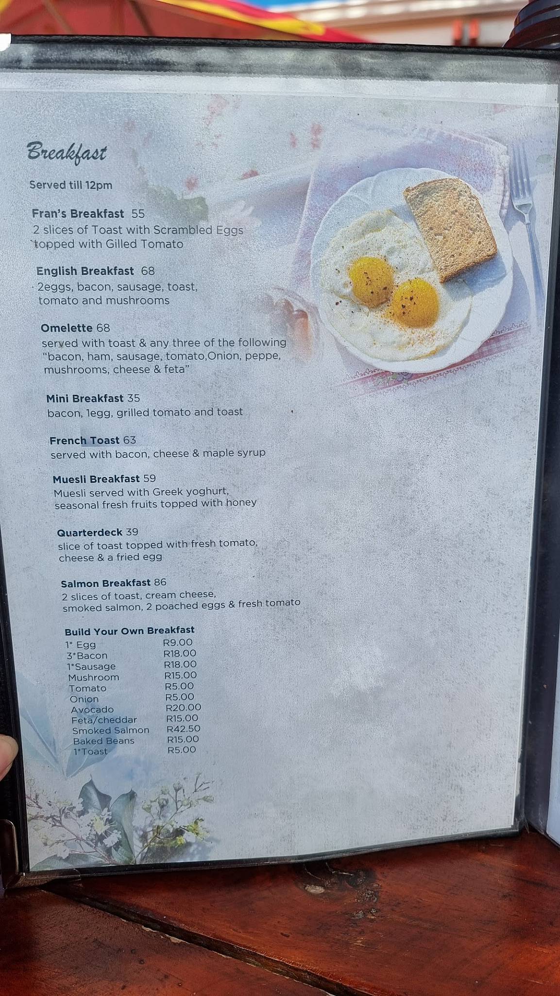 Menu at Fran's Place restaurant, Cape Town, 111 Jubilee St