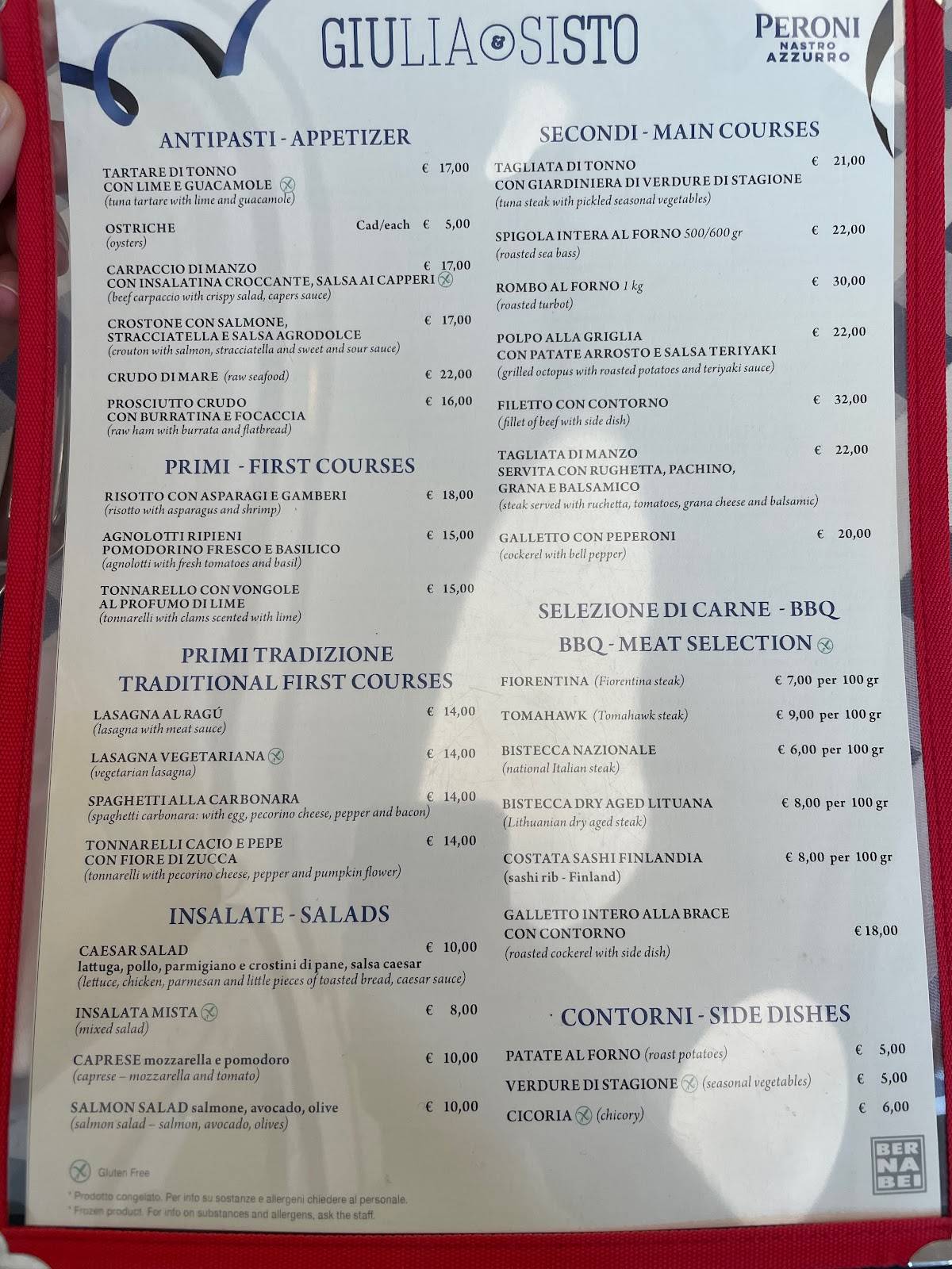 Menu da Giulia&Sisto Roma ristorante, Roma