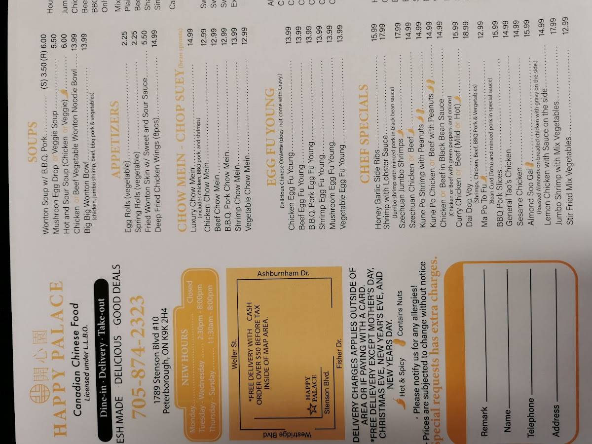 Menu at Happy Palace Chinese And Canadian Restaurant, Peterborough