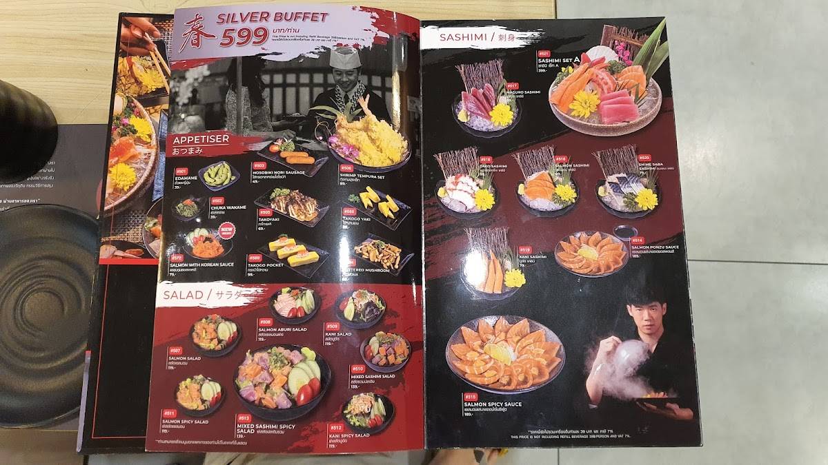 Menu at Haru Japanese buffet restaurant, Pattaya City