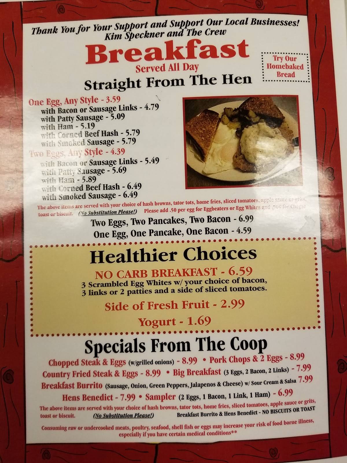 Menu at Hen House Cafe, Inverness