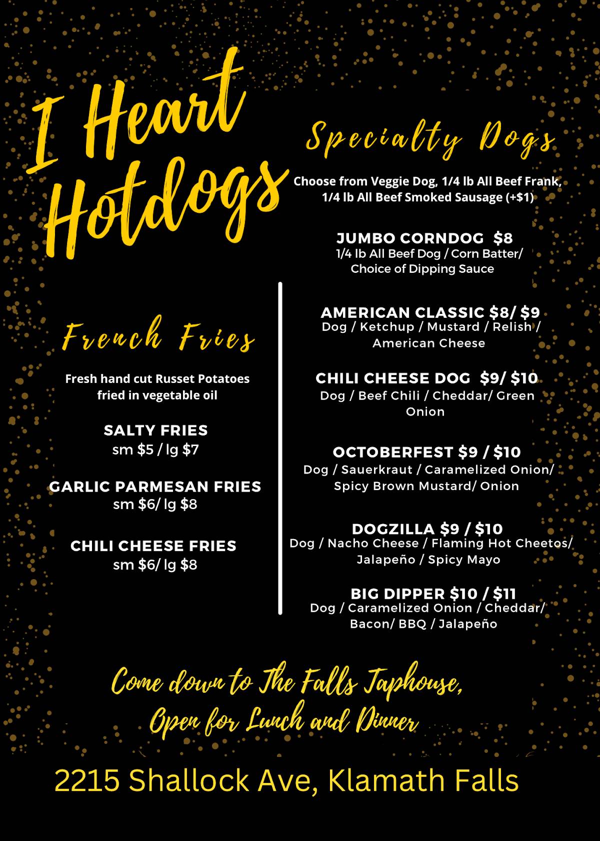 Menu at I Heart Hotdogs restaurant, Klamath Falls