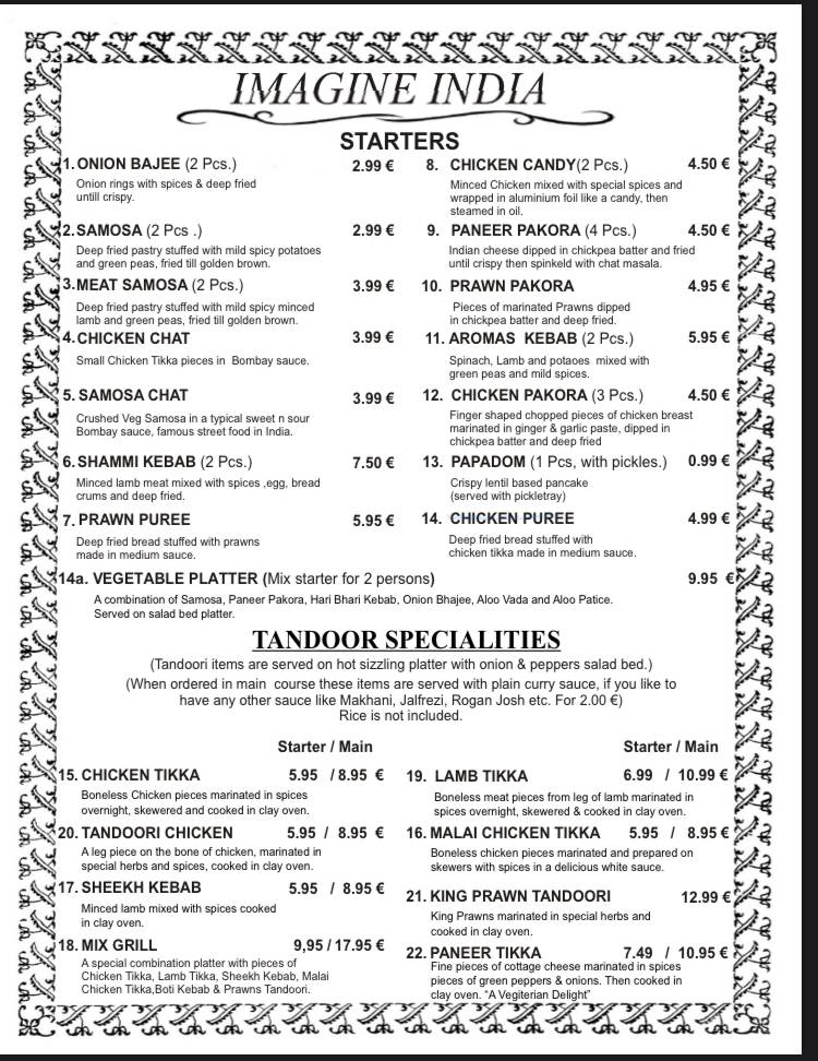 Menu at Imagine India Curry & Tandoori Grill Restaurant, Playa Blanca ...