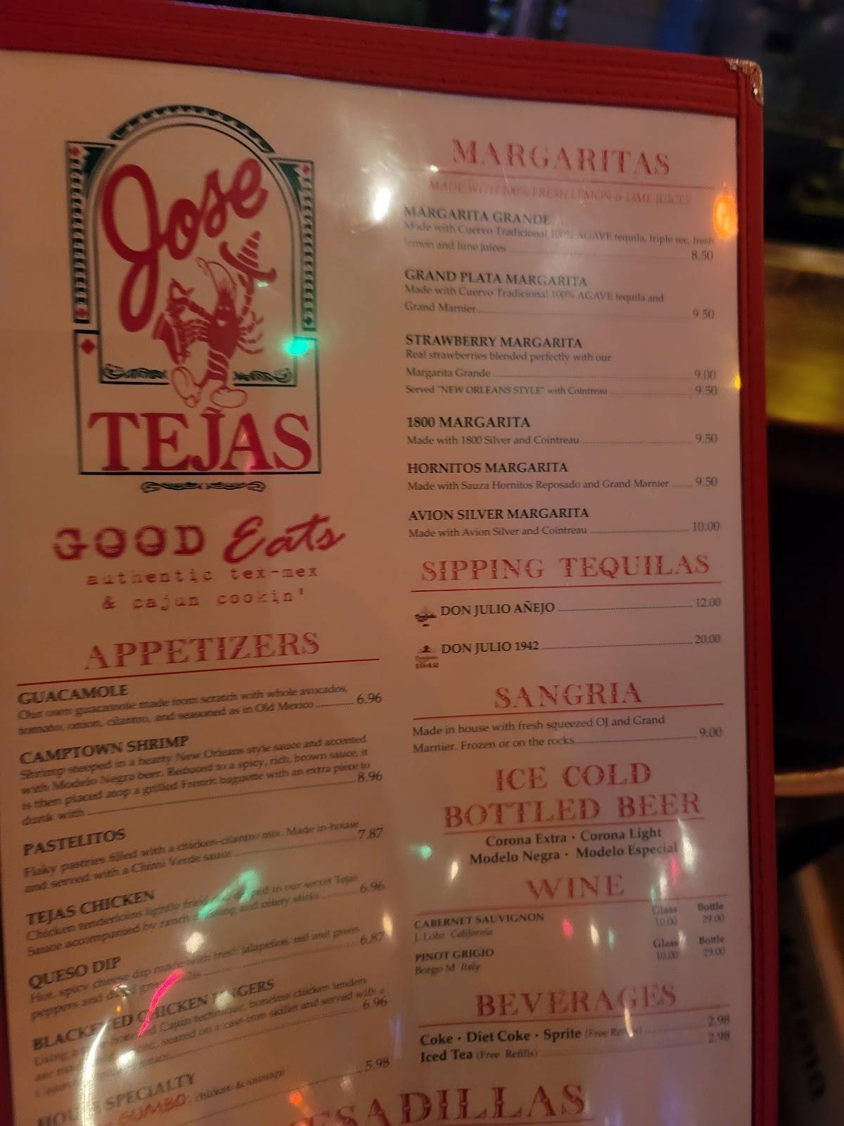 Menu at Jose Tejas restaurant, Woodbridge Township, 700 US Highway 1 N