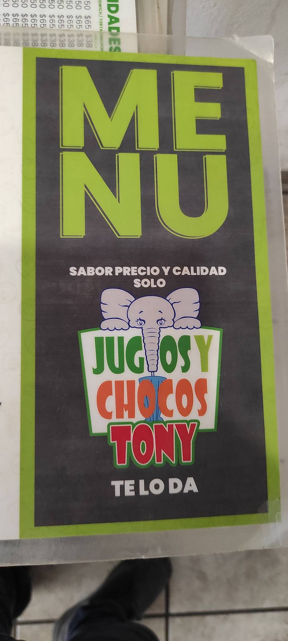Carta del pub y bar Jugos y Chocos Tony, Aguascalientes, Av ...