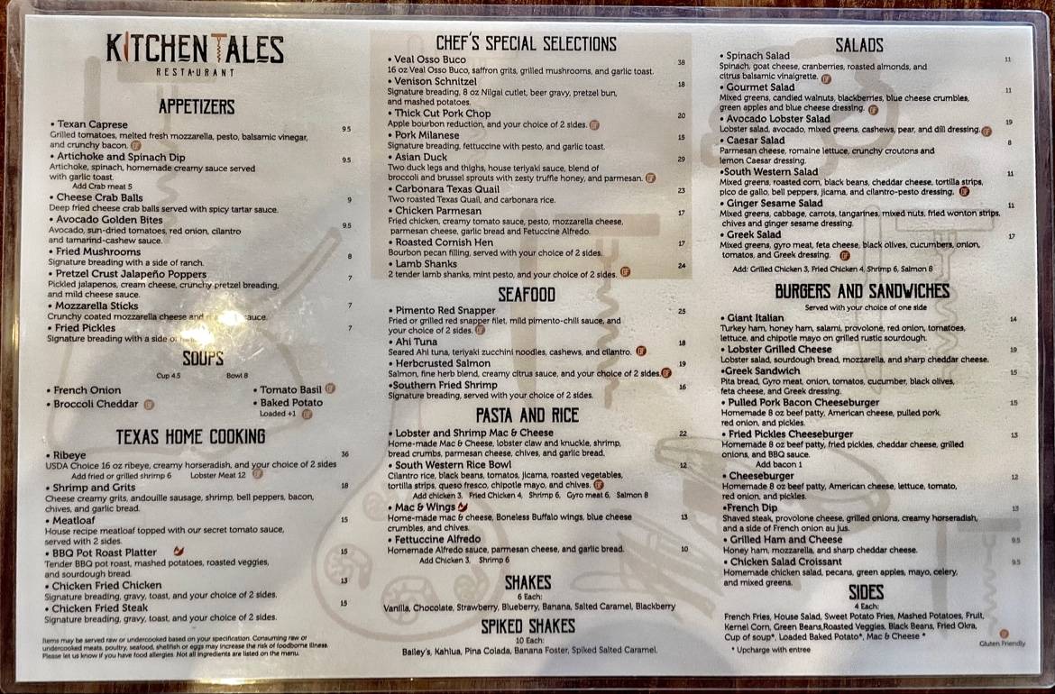 Menu at Kitchen Tales restaurant, Conroe