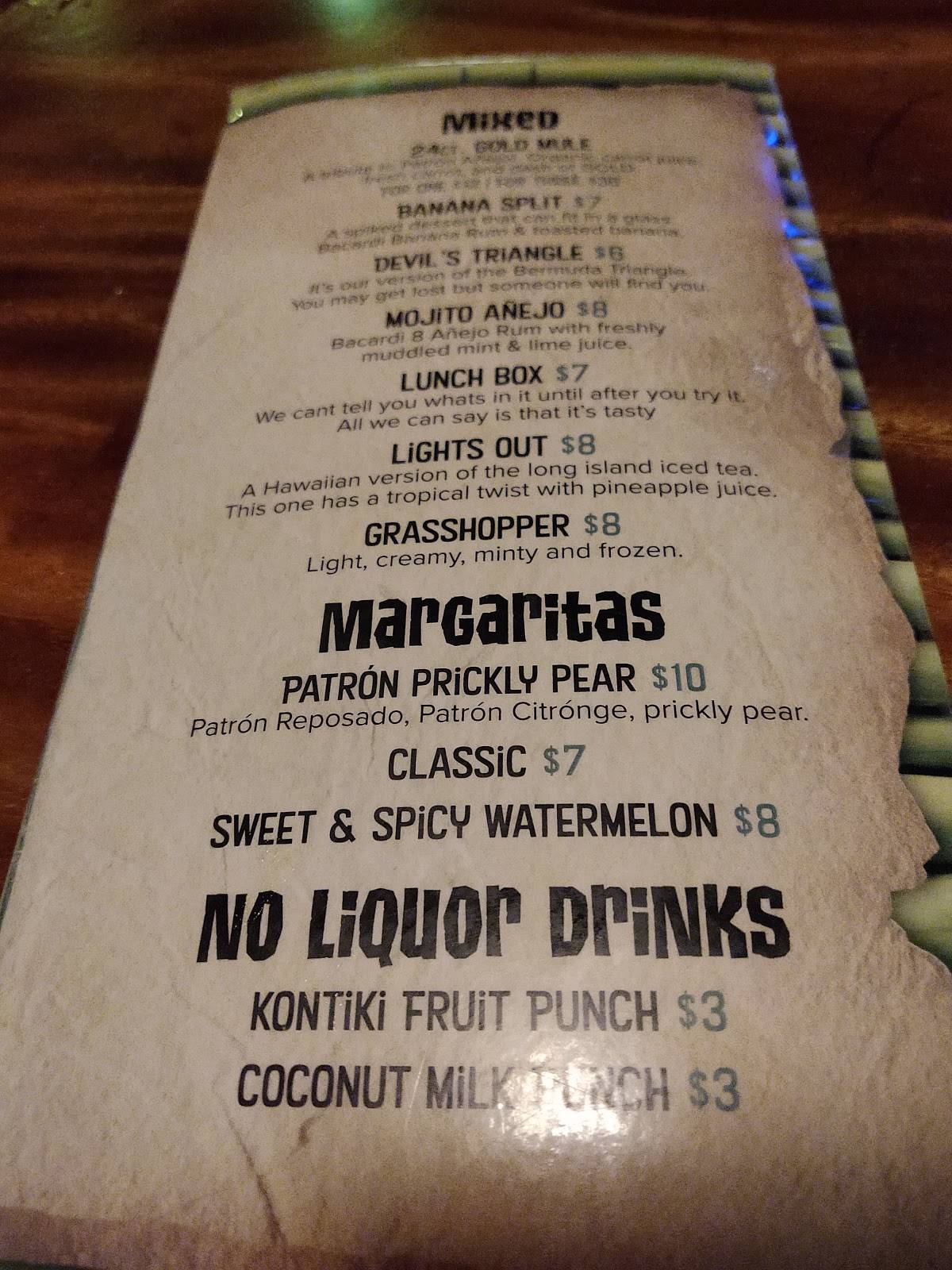 Menu at Kon Tiki Restaurant & Lounge, Tucson