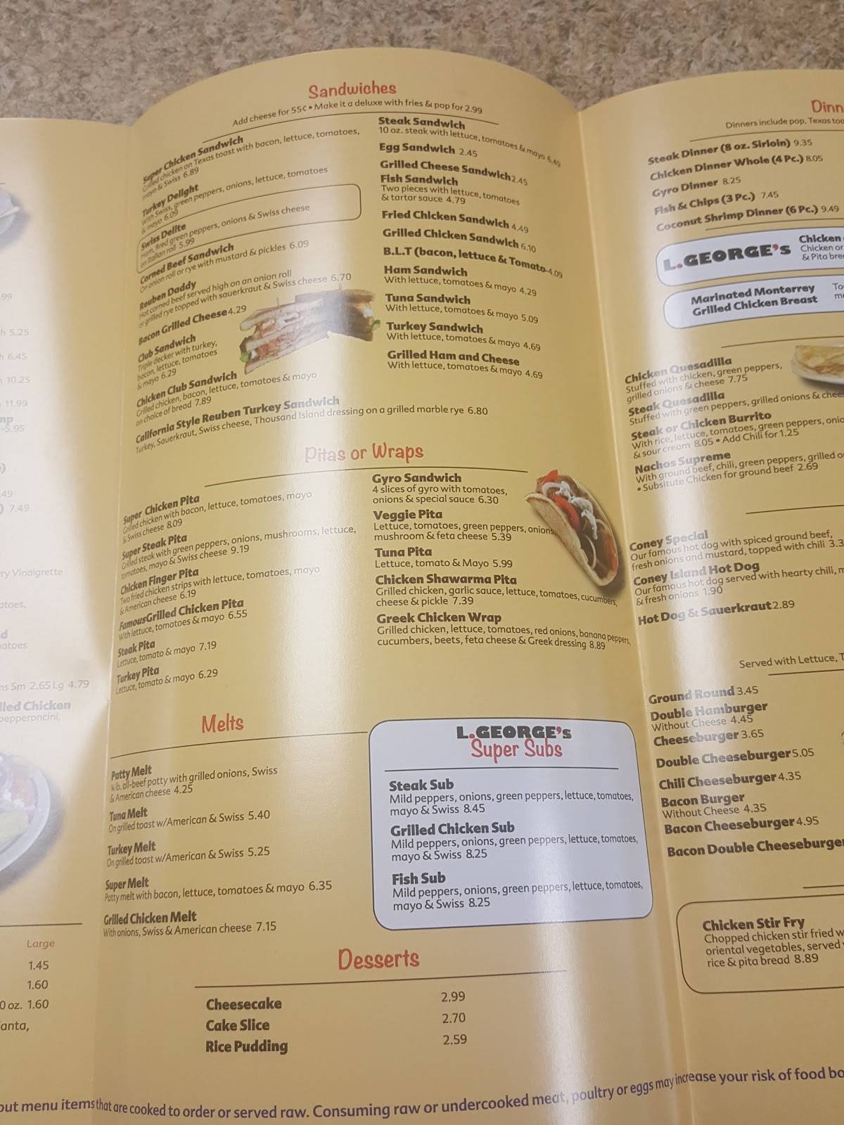 Menu at L George's Coney Island restaurant, Southfield, Northwestern Hwy