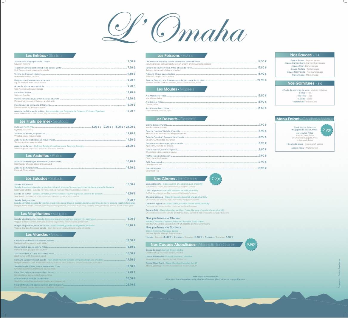 Menu at Restaurant L'Omaha, Saint-Laurent-sur-Mer