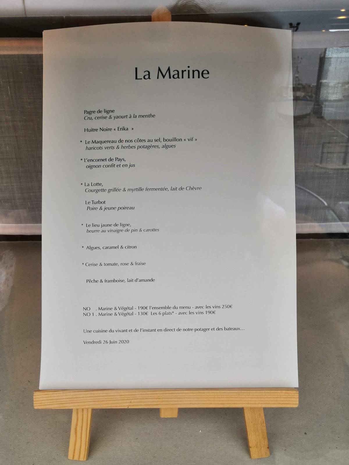 Menu au La Marine restaurant, Noirmoutier-en-l'Île